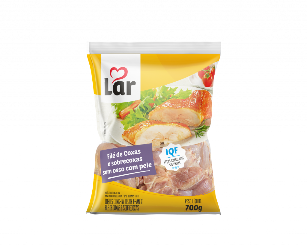 Filé de Coxas e Sobrecoxas sem Osso com Pele IQF 700g - Lar Cooperativa Agroindustrial