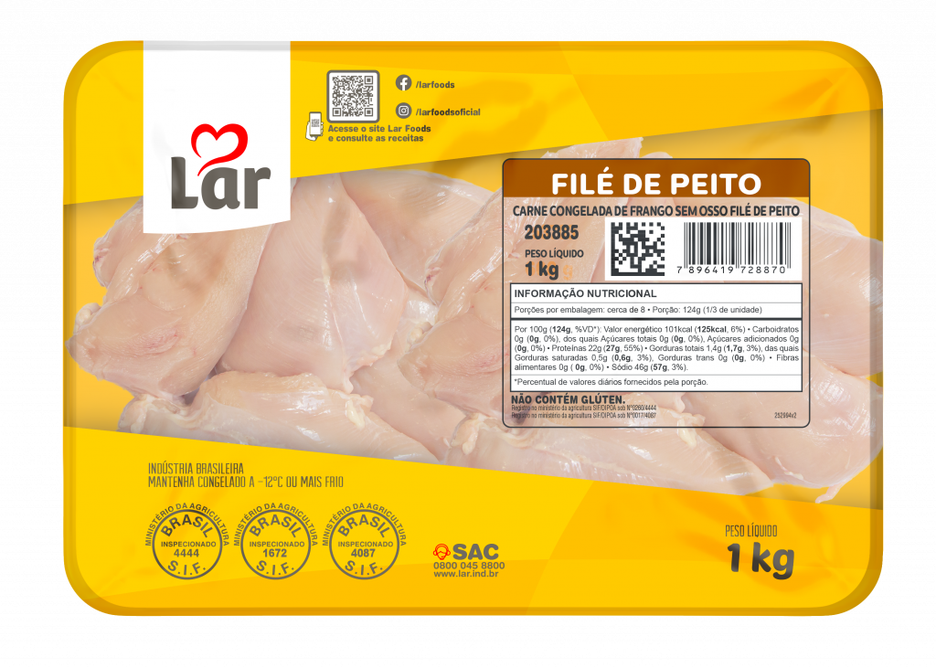 Filé de Peito Congelado Bandeja 1kg - Lar Cooperativa Agroindustrial